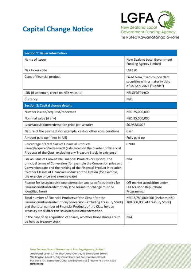 LGFA Capital Change Notice - Repurchase Tender 2 | New Zealand Local ...